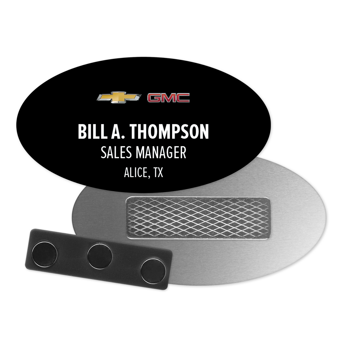 Full Color 1.5" x 3" Oval Name Badge - Alice Chevy GMC – Payne ...